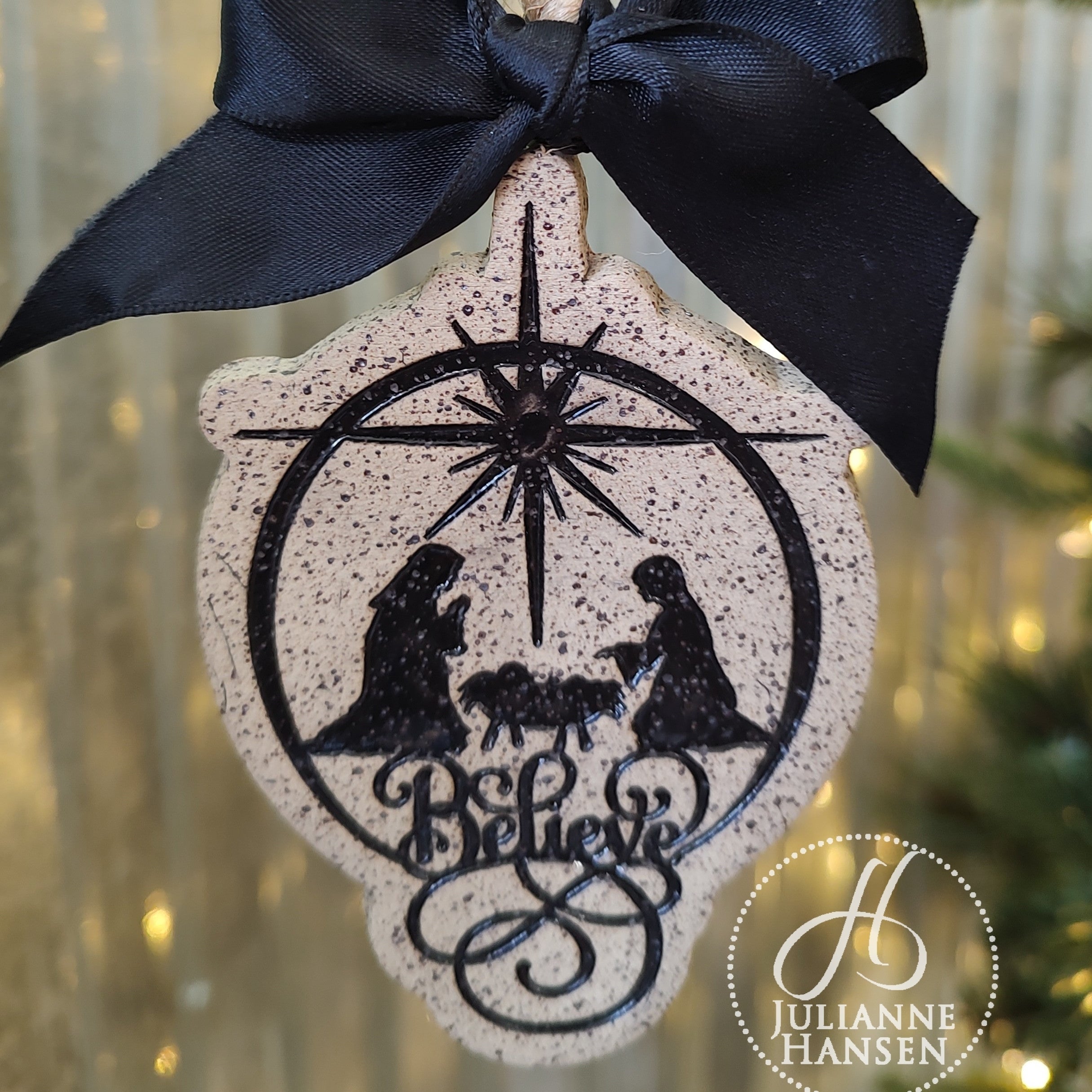 Nativity Believe Stoneware Ornament | JULIANNE HANSEN FINE ART & POTTERY
