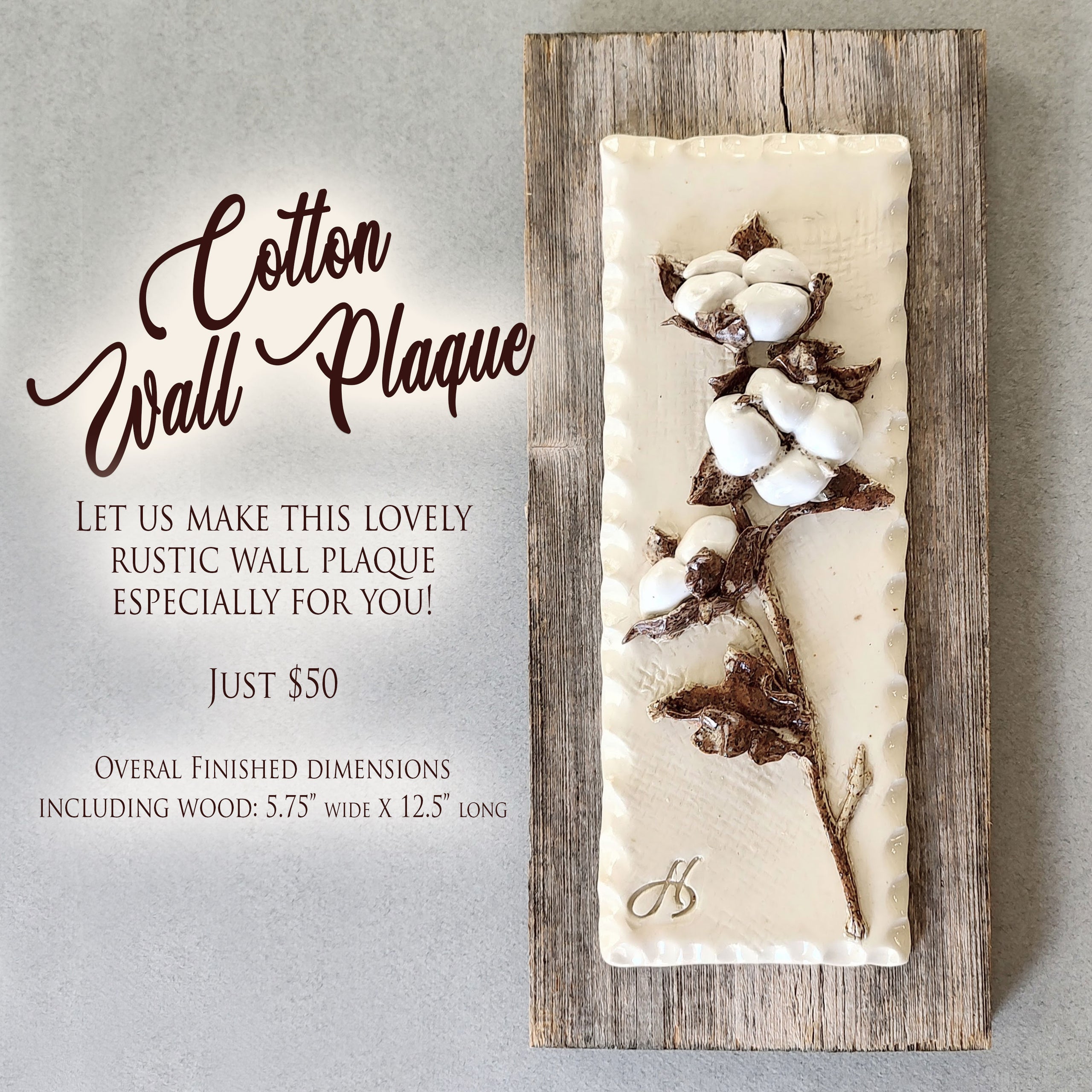 Cotton Stem Rustic Wall Plaque | JULIANNE HANSEN FINE ART & POTTERY